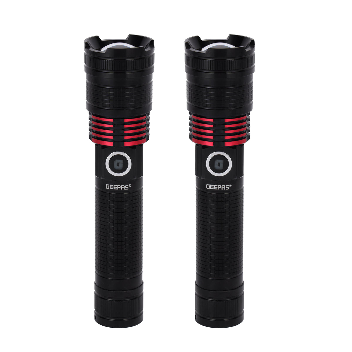 Geepas Rechargeable LED Flashlight- GFL4667/ Pack of 2, 15W, Perfect f