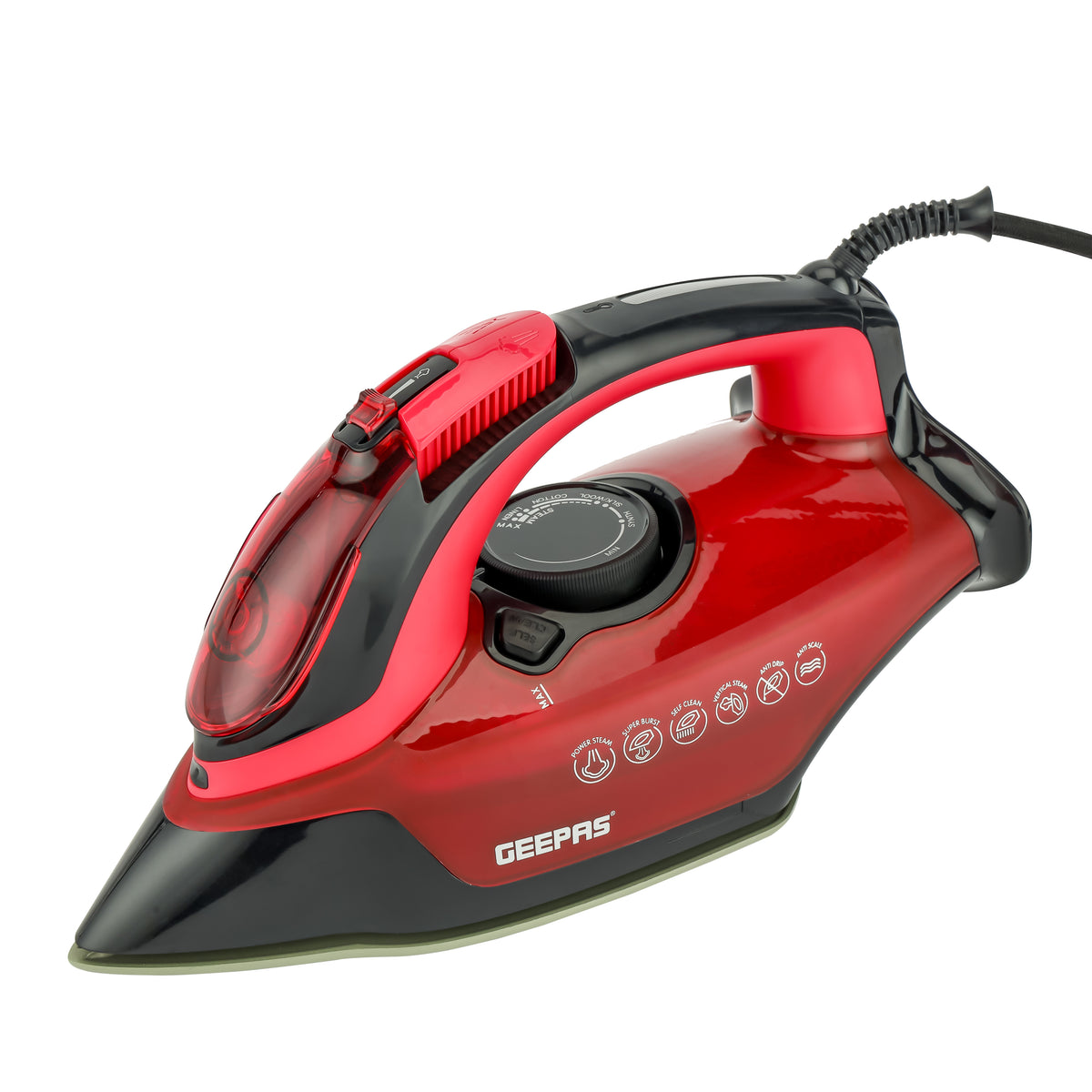 Geepas Ceramic Steam Iron GSI24026 | 3100W, Turbo Steam, Ceramic Soleplate