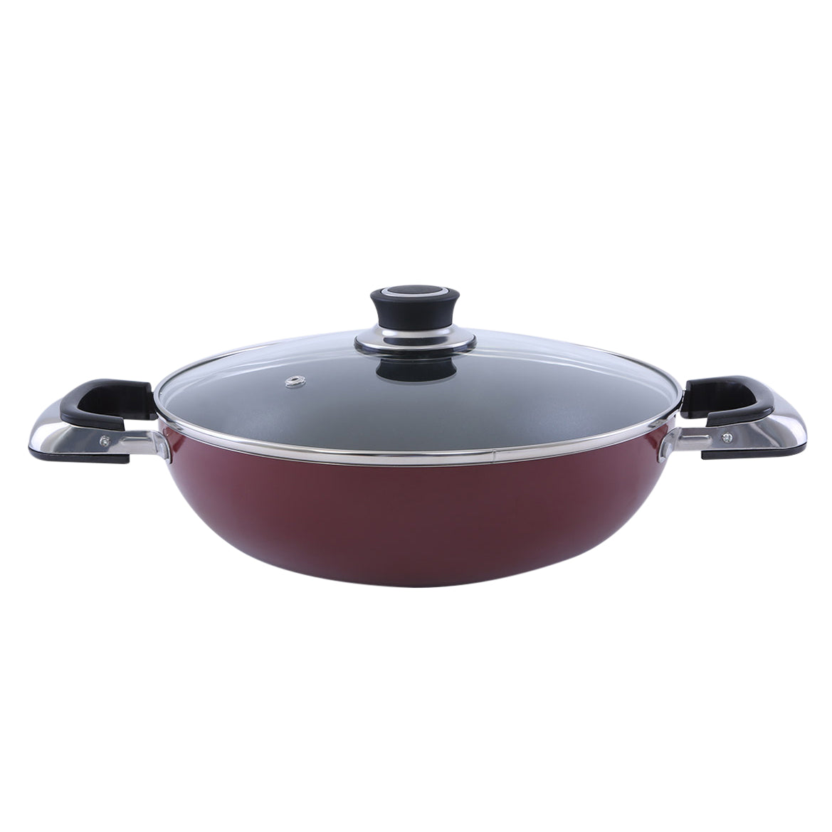 Royalford Aluminium Wok Pan with Glass Lid, 30 CM - Induction Safe Fry ...